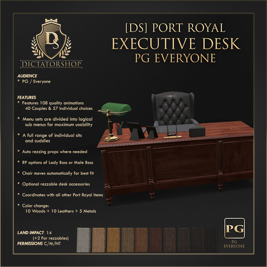 Second Life Marketplace - [Ds] PORT ROYAL Executive Desk PG/EVERYONE